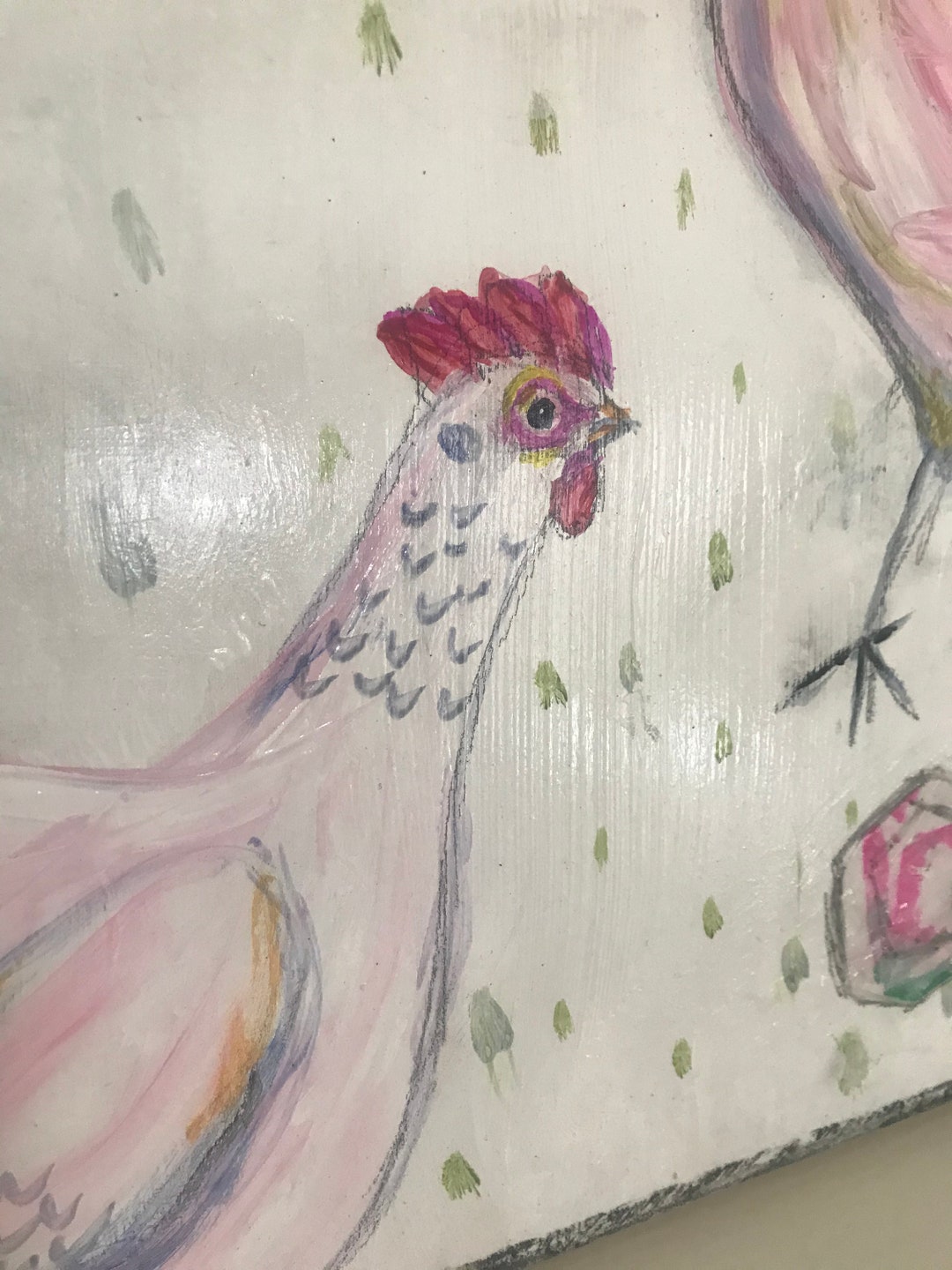 Pink Chickens, Painting, Original Art, 9x12 Acrylics, Mixed Media, Farm ...