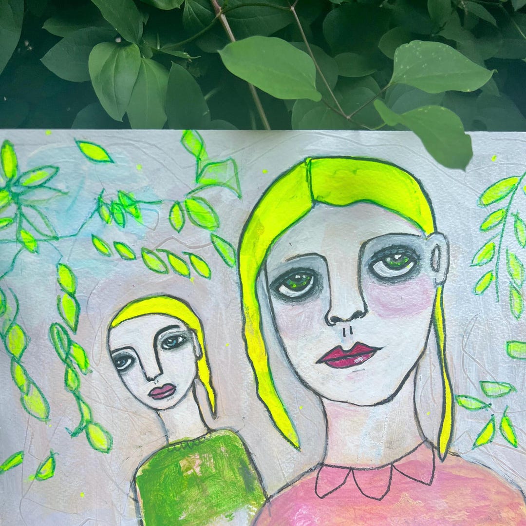 Plant Girls, Garden Folk Art Outsider Art Original Painting - Etsy