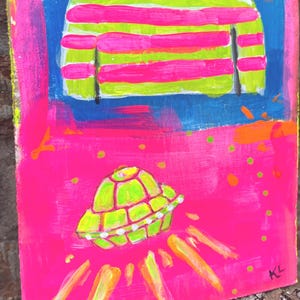 Orange Cat UFO Art Original Painting Mixed Media on Upcycled Cardboard ...