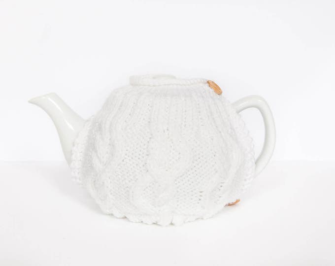 White Hand Knit Tea Cosy - Teapot Cosy - Wool Tea Cosy - Teapot Cover ...