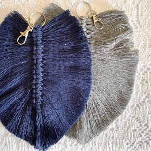 Macrame Feather Keyring. Cotton Macrame Leaf Keyring. Handmade From ...
