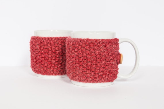 2 Knitted mug cosies cup cosy mug cosy coffee cosy in red. | Etsy