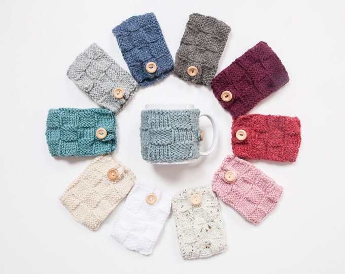 2 Knitted Mug Cosies, Cup Cosy, Mug Cosy, Coffee Cosy in Oatmeal ...
