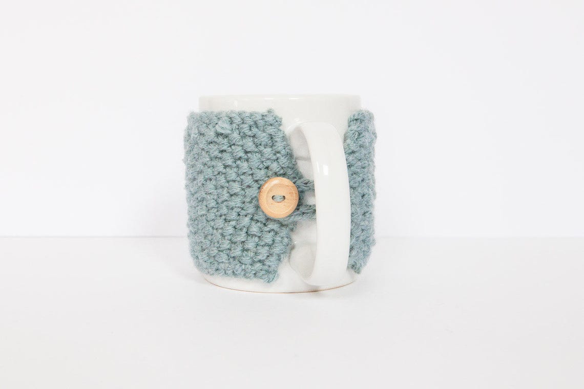 A Knitted Mug Cosy, Cup Cosy, Mug Cosies, Coffee Cosy in Blue. Coffee ...