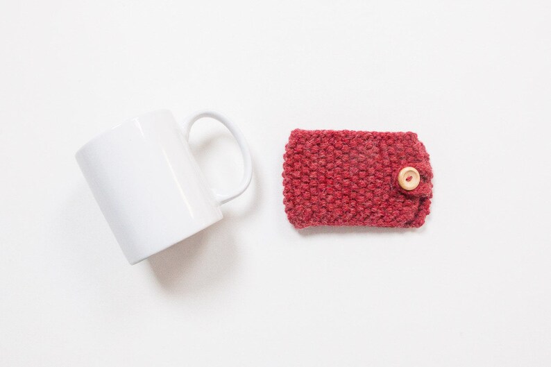 A Knitted Mug Cosy, Cup Cosy, Mug Cosies, Coffee Cosy in Red. Coffee ...