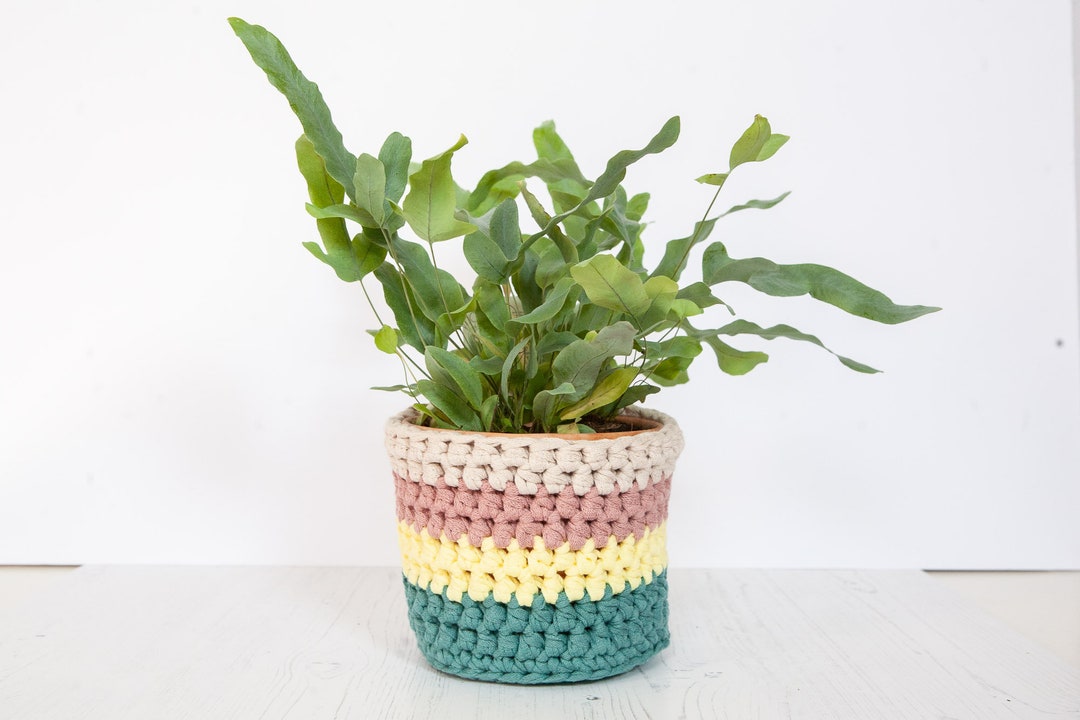Medium Plant Pot Cover - Multicoloured. Made From Recycled Cotton ...