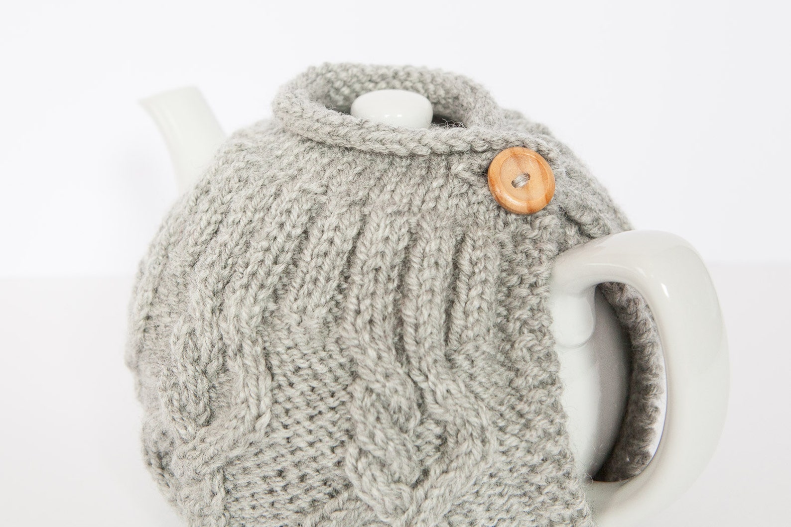 Light Grey Hand Knit Tea Cosy - Teapot Cosy - Wool Tea Cosy - Teapot ...