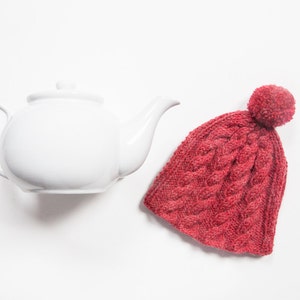 Red Hand Knit Tea Cosy - Pom Pom Tea Cosy - Wool Tea Cosy - Teapot ...