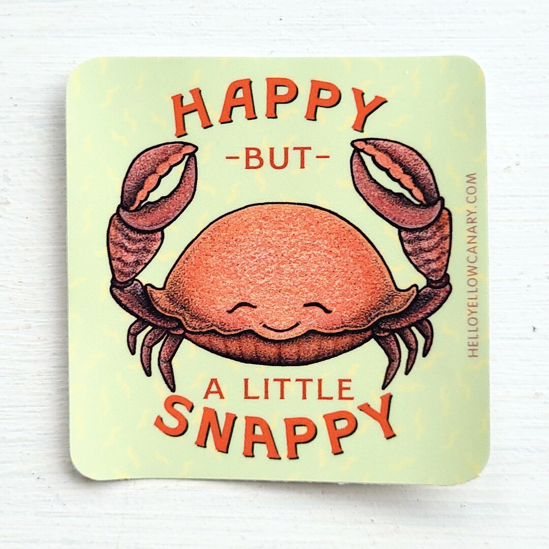 Happy Snappy Crabby Crab Weatherproof Sticker. Cute West Coast - Etsy