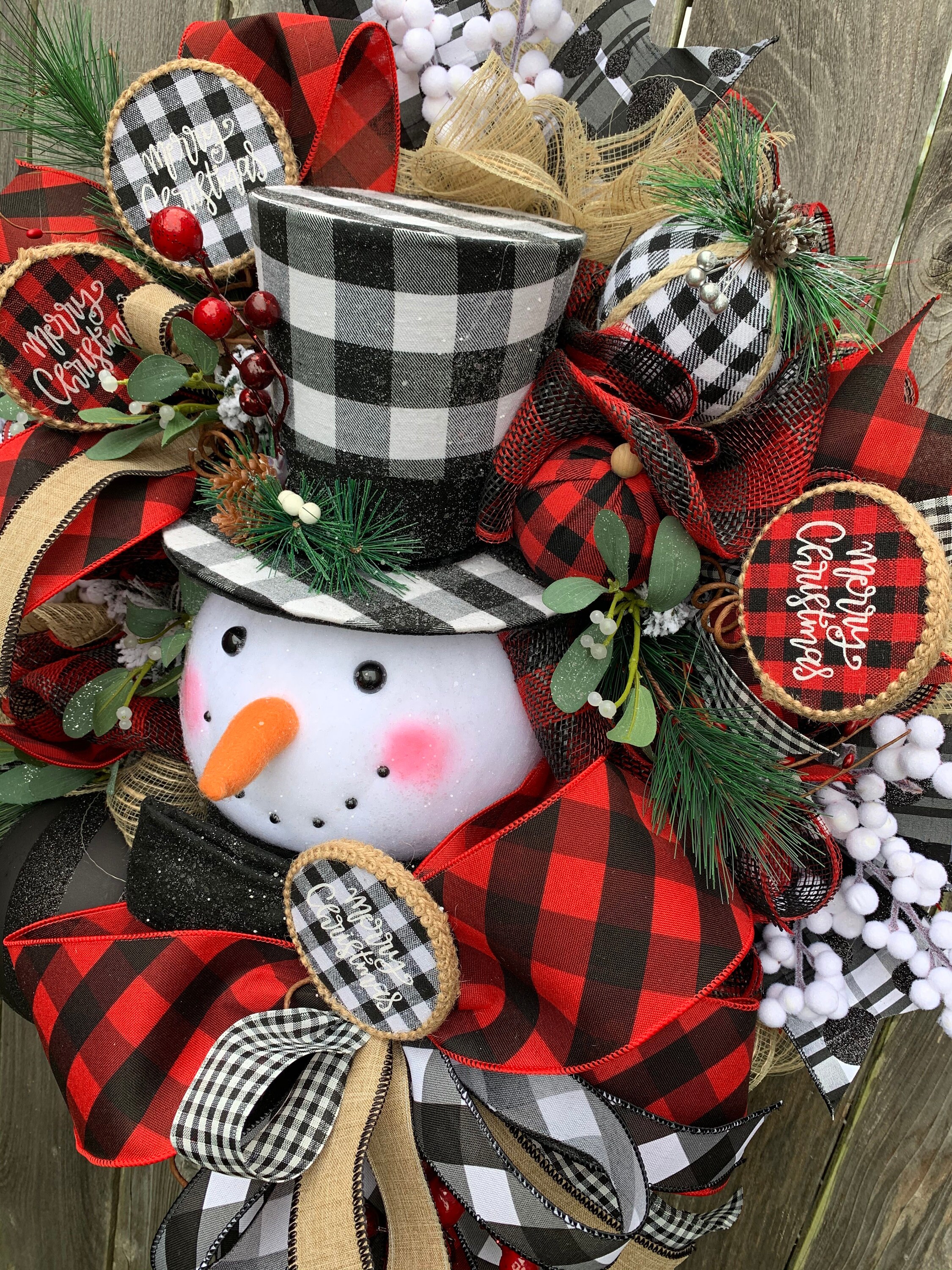 Christmas Wreath Snowman Wreath Buffalo Plaid Snowman Wreath