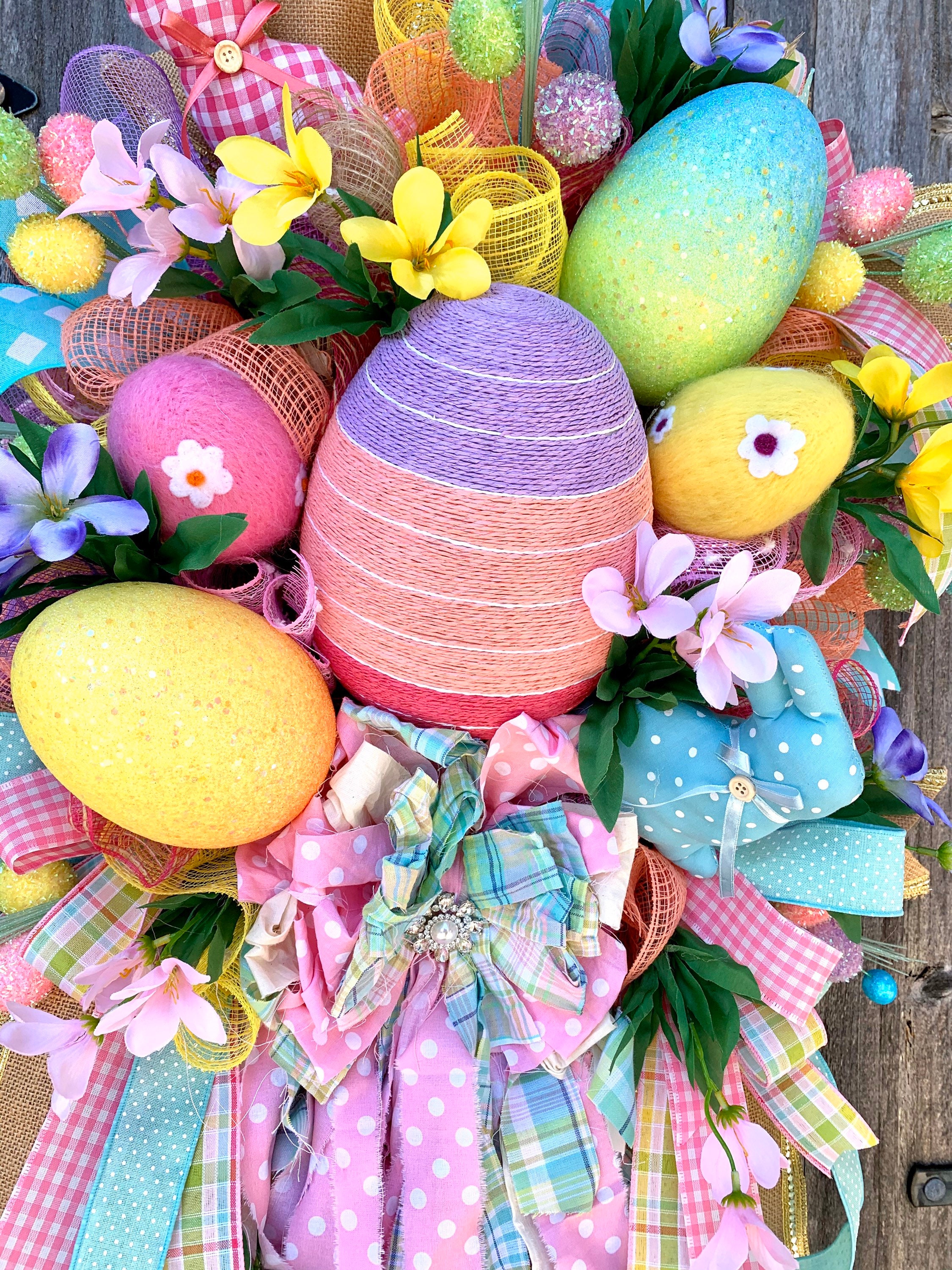 Easter Wreath, Easter Eggs Wreath, Happy Easter Wreath, Easter Rag Bow ...