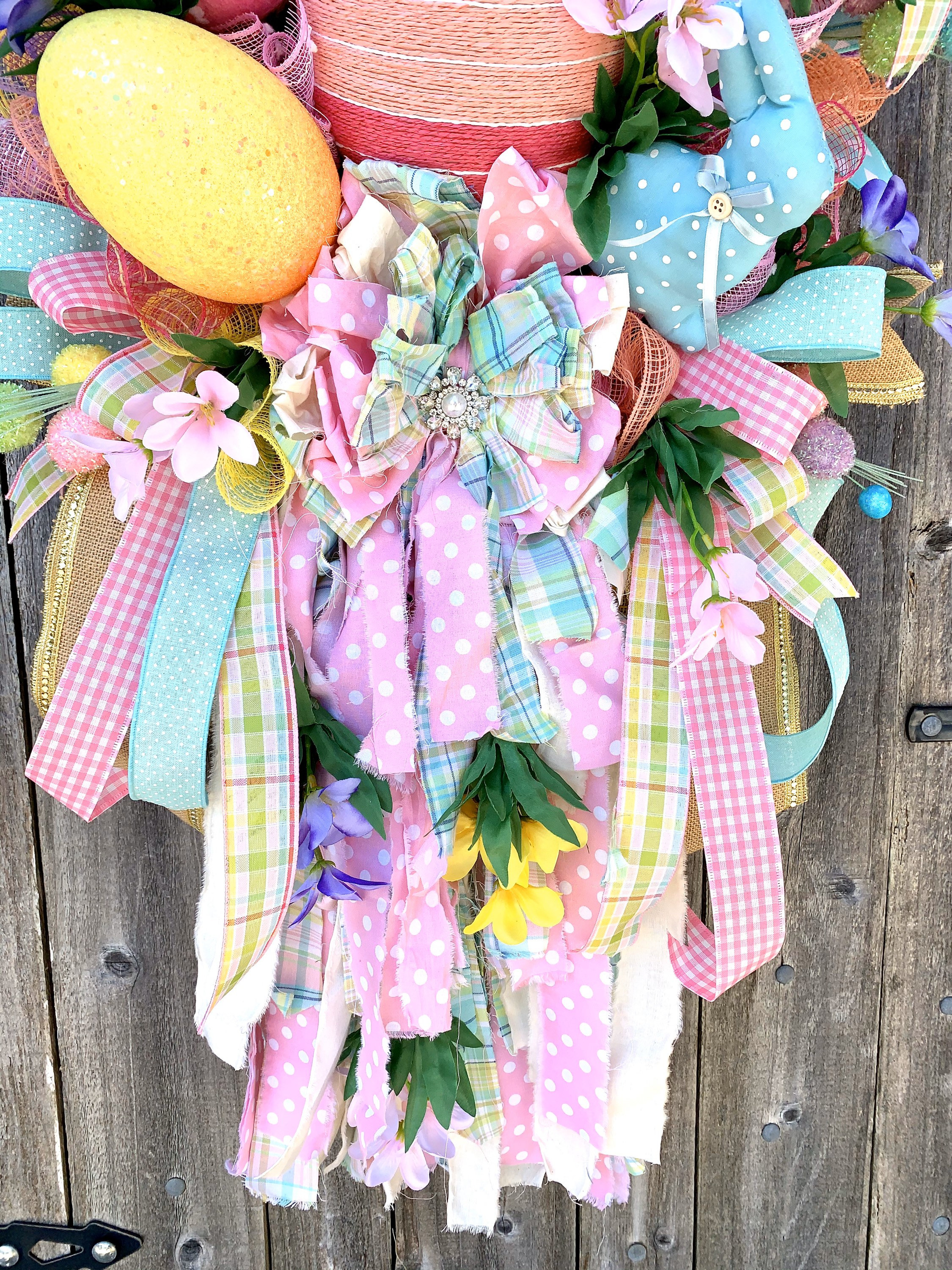 Easter Wreath, Easter Eggs Wreath, Happy Easter Wreath, Easter Rag Bow ...