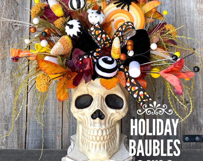 Halloween Centerpiece, Skull Centerpiece, Candy Corn Skull Centerpiece ...