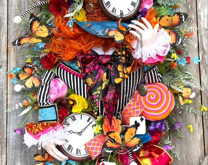 Mad Hatter, Easter Wreath, Deluxe Easter Wreath, Halloween Wreath ...