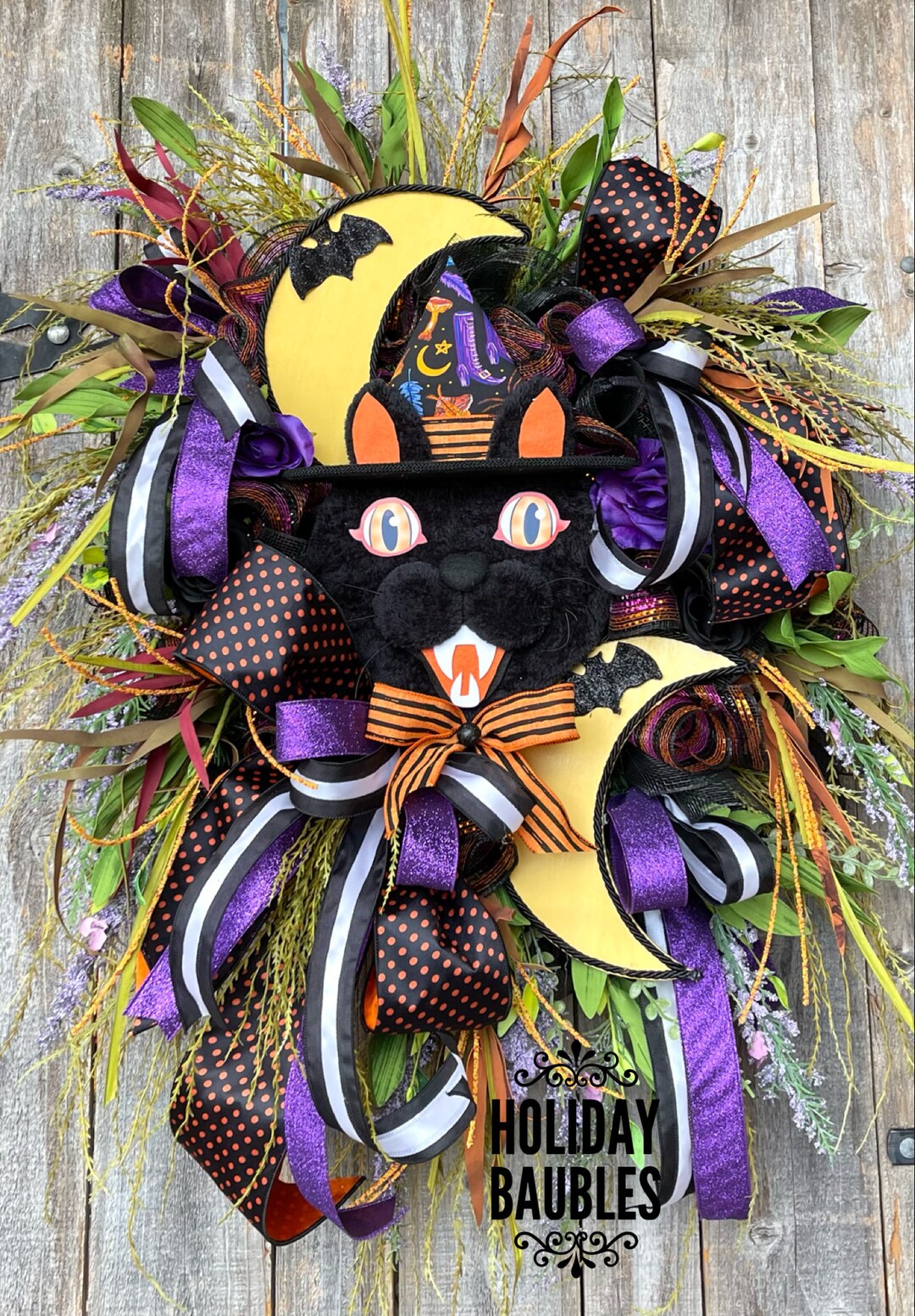Halloween Wreath, Halloween Black Cat Wreath, Halloween Decor, Happy ...