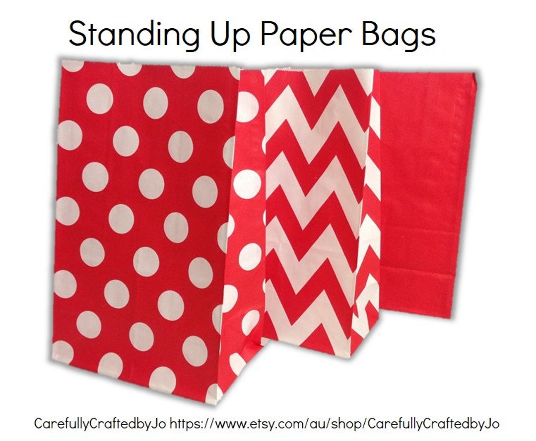 Set of 12, 24 Red - Chevron, Polka Dots, Plain (solid)paper Bag Flat ...