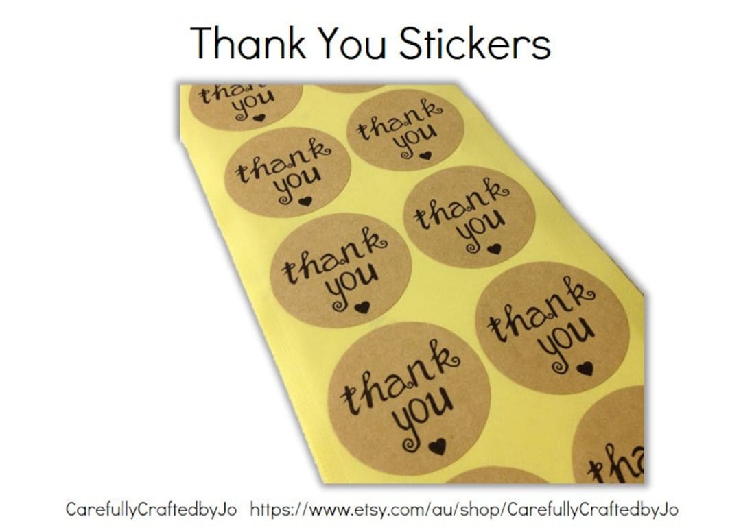 Set of 60,120,180 - Thank You With Love Heart Kraft Stickers - 1.5 Inch ...