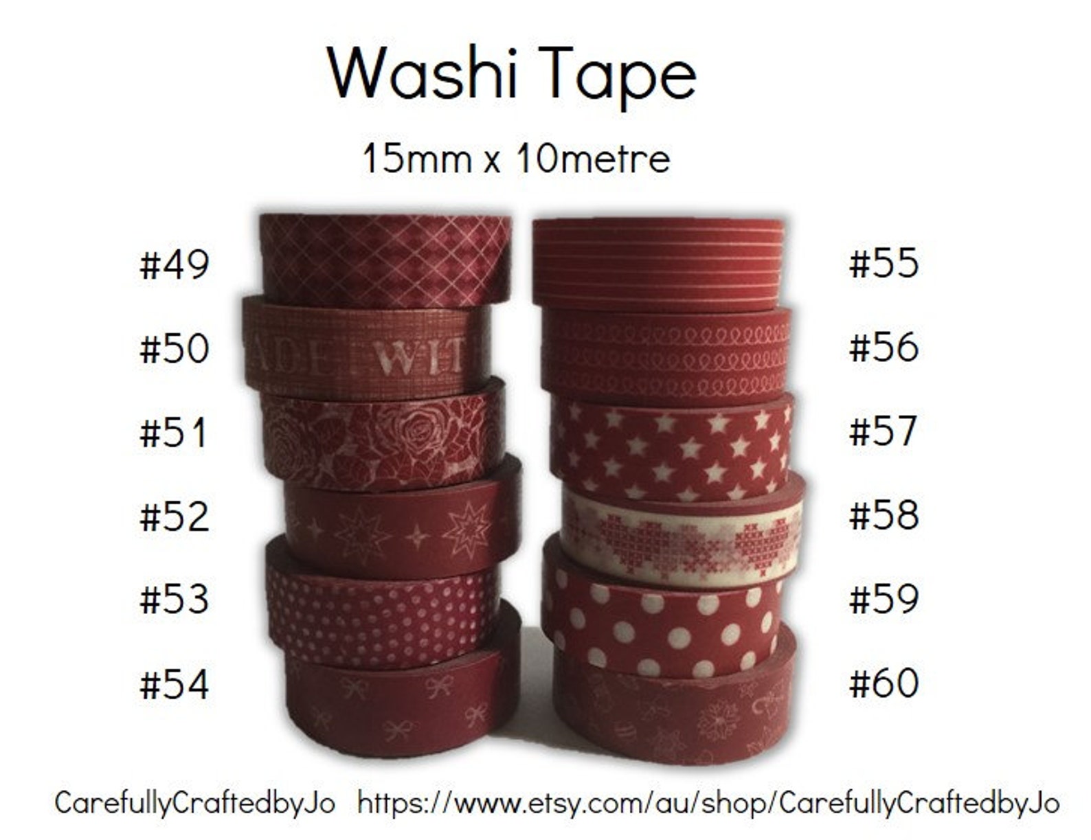 Washi Tape Dark Red 15mm X 10 Metres High Quality | Etsy