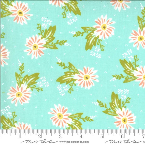 Moda Fabric Happy Days Sherri & Chelsi Carnation Aqua - Etsy España