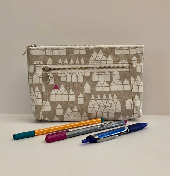 Devon Pouch Double Zipper Pouch Zippered Pouch Cotton Linen - Etsy