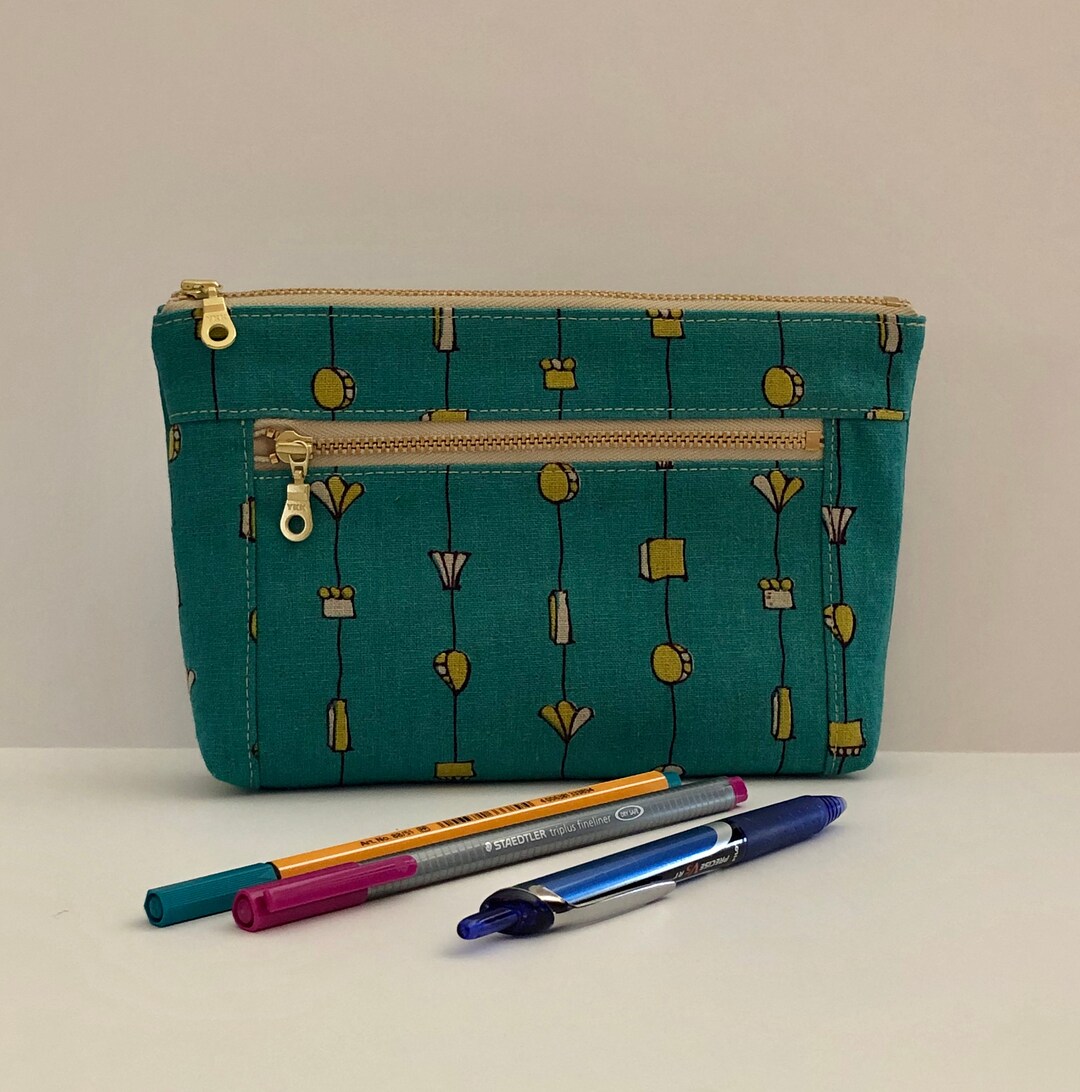 Devon Pouch, Double Zipper Pouch, Zippered Pouch, Cotton Linen Blend ...