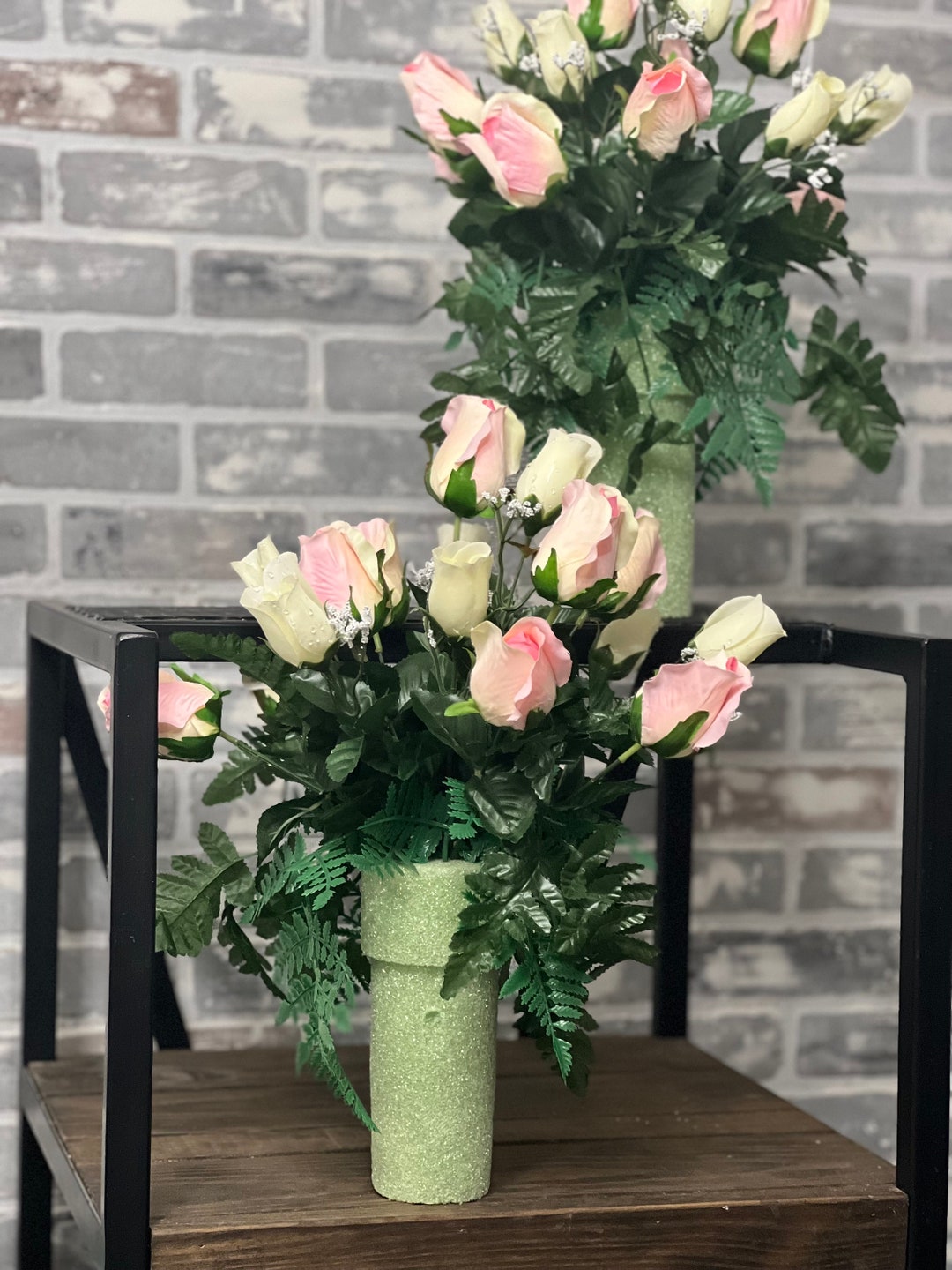 Memorial Day - Cemetery Vase Inserts- Rosebud Graveside Arrangement ...