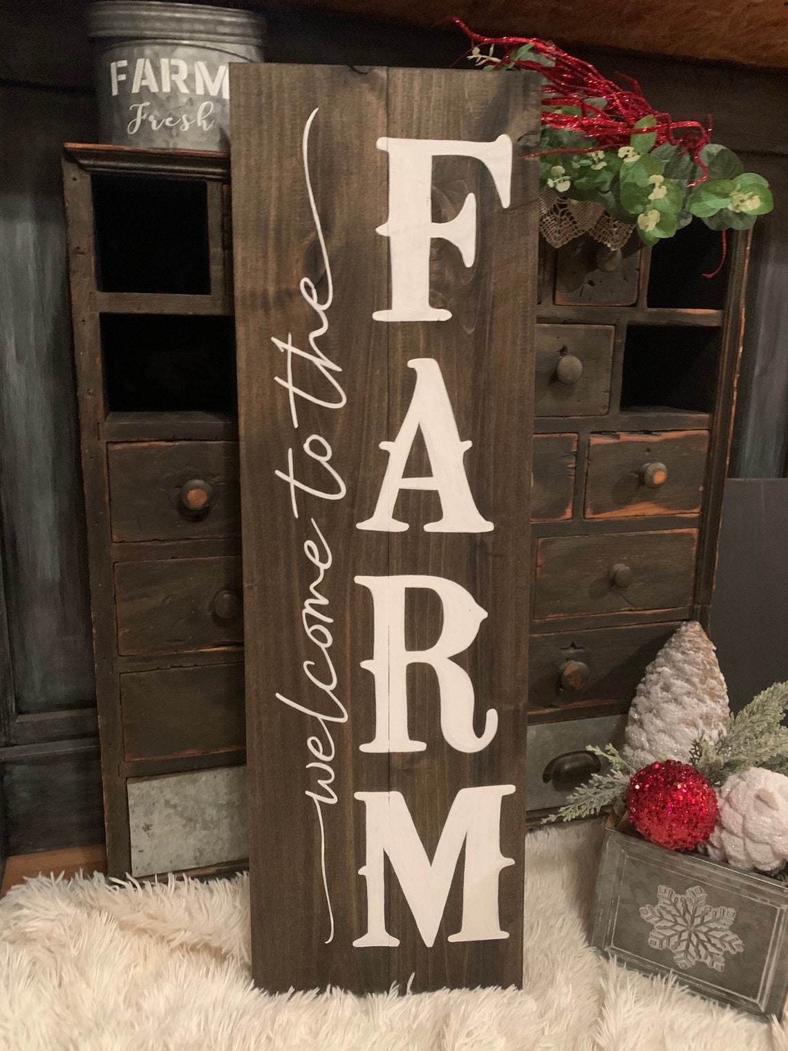Welcome to the Farm Hand Painted Wooden Sign, Porch Sitter, Porch Sign ...
