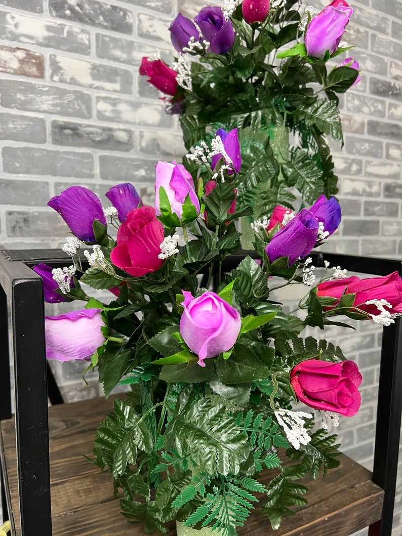 Memorial Day - Cemetery Vase Inserts- Rosebud Graveside Arrangement ...