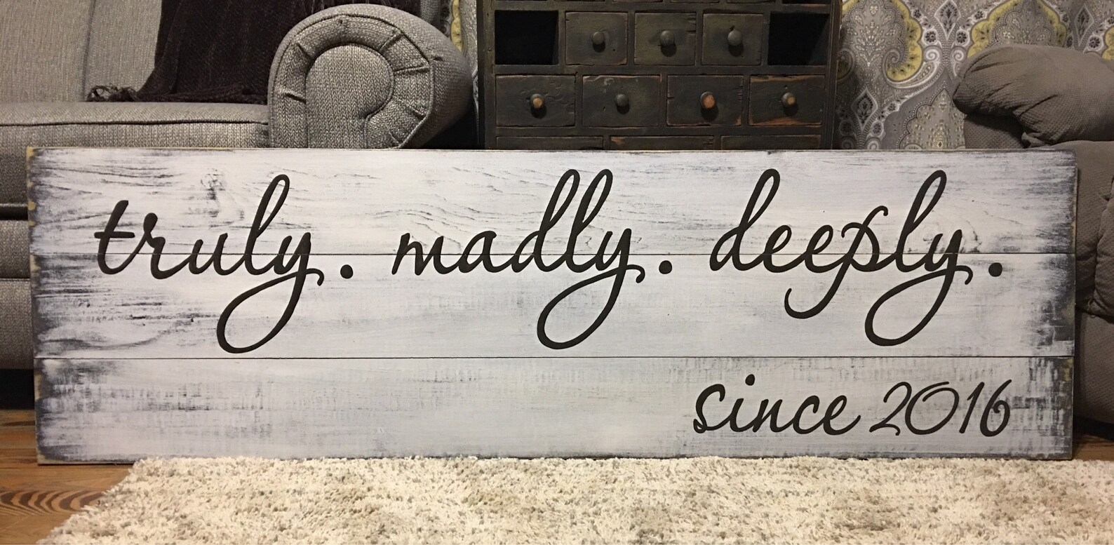 Truly madly deeply sign personalized with date. Barnwood | Etsy