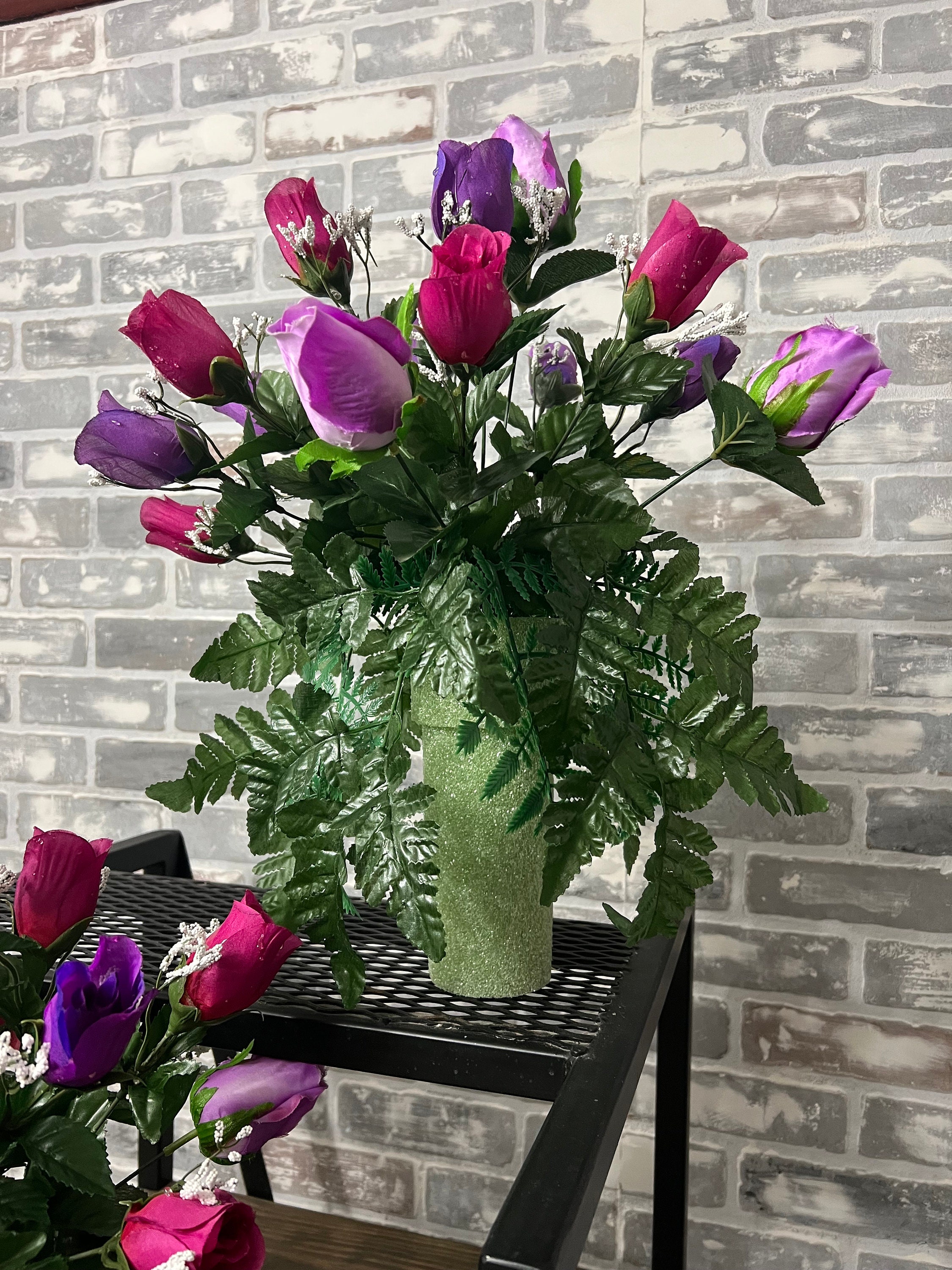 Memorial Day - Cemetery Vase Inserts- Rosebud Graveside Arrangement ...