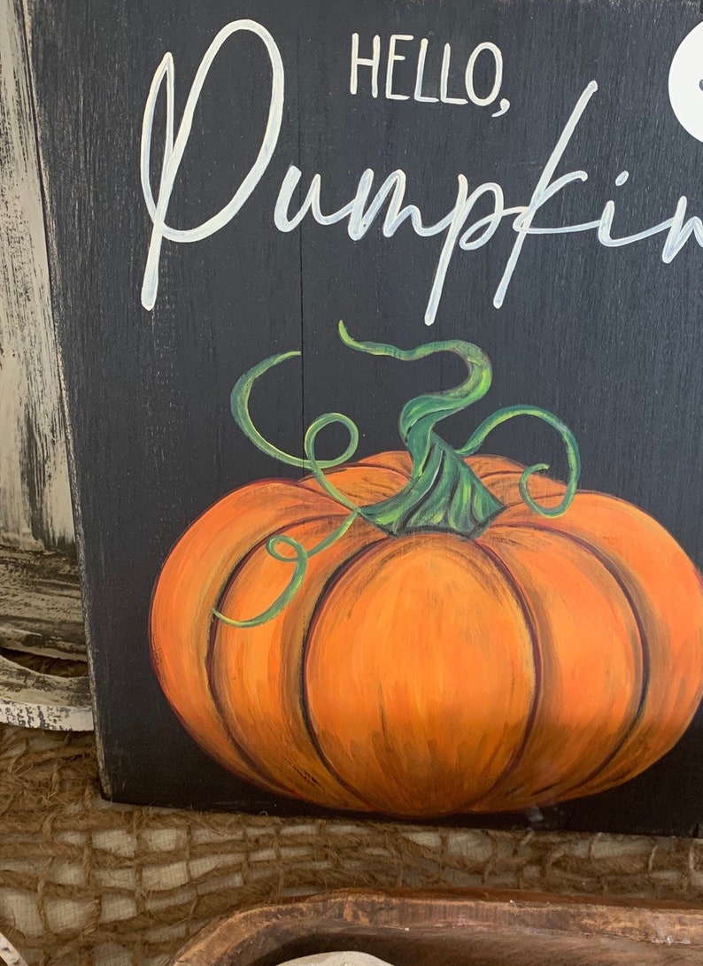 Hand Painted Pumpkin Sign Solid Wood Black Distressed Fall | Etsy