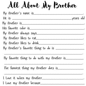All About My Brother Printable, Brother Birthday, Sibling's Day ...
