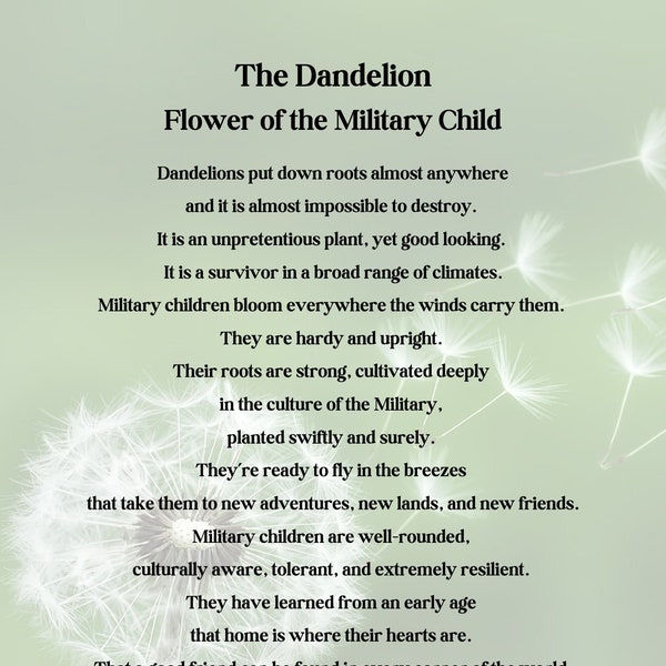 Military Child Dandelion Printable - Etsy