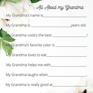 All About My Grandma Printable, Mother's Day Printable, Grandma ...