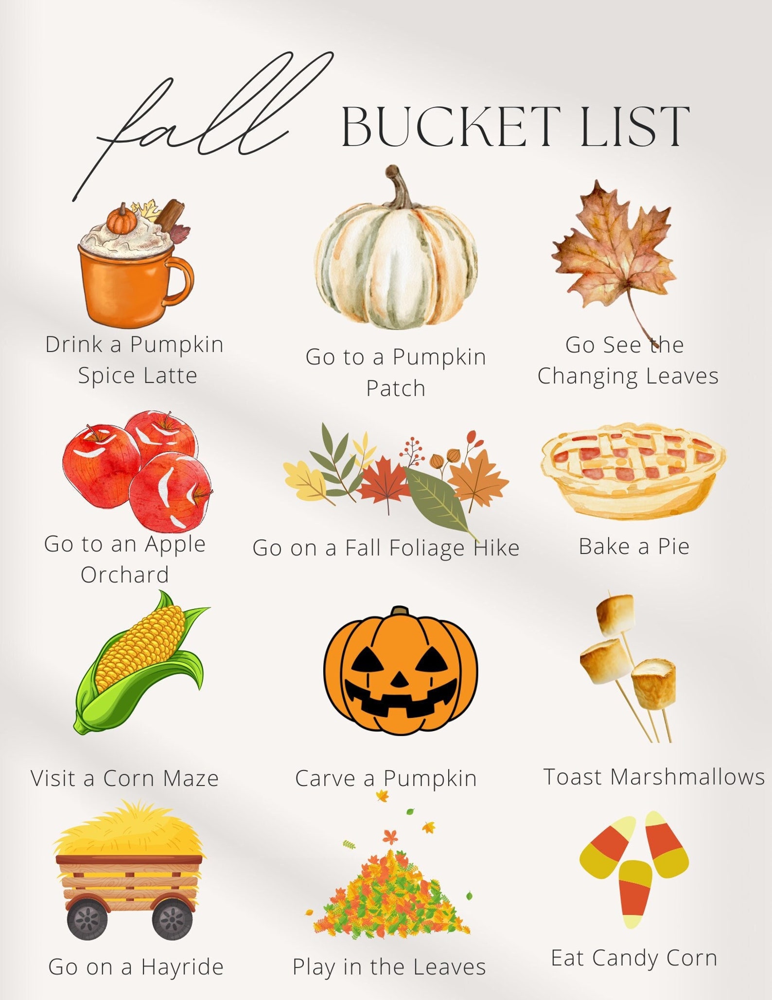 Fall Bucket List, Fall Printable, Autumn, Autumn Bucket List, Fall, - Etsy
