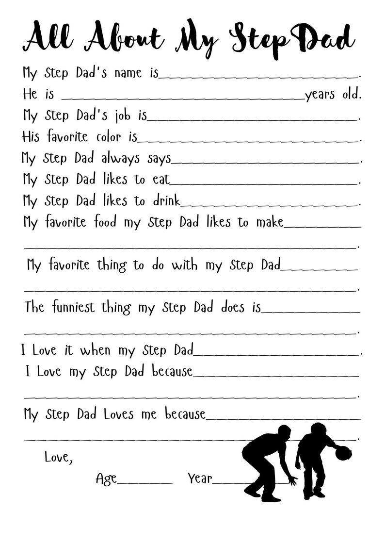 All About My Step Dad Printable, Step Dad Birthday, Father's Day ...