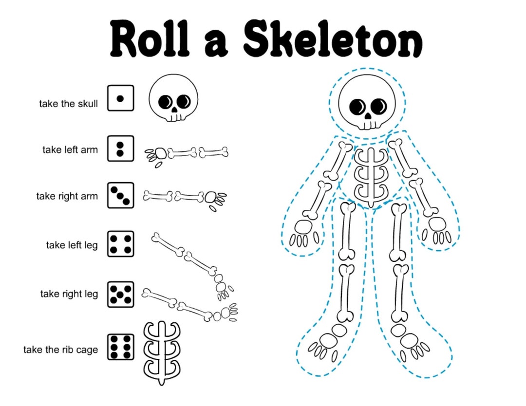 Roll a Skeleton Game, Skeleton Game, Halloween Game, Printable ...