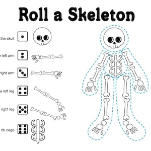 Roll a Skeleton Game, Skeleton Game, Halloween Game, Printable ...