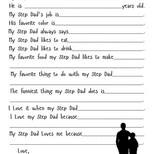 All About My Step Dad Printable, Step Dad Birthday, Father's Day ...