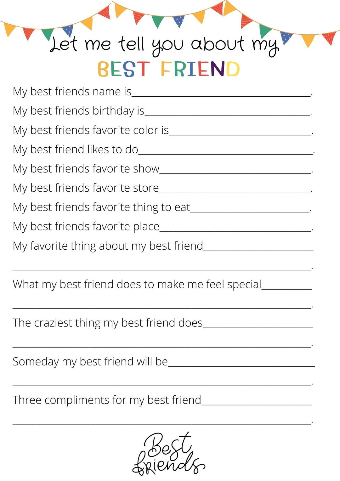 All About My Best Friend Printable, BFF Birthday, Best Friend Printable ...