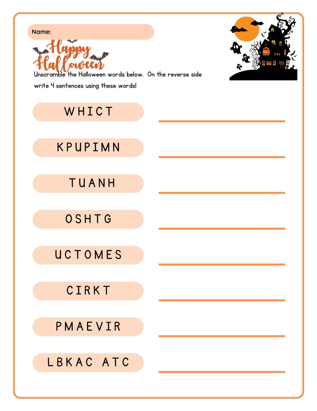 Halloween Word Scramble Printable, Happy Halloween Scramble, Halloween ...