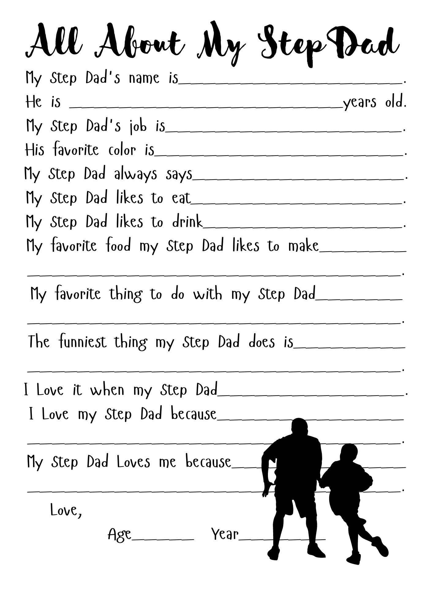 All About My Step Dad Printable, Step Dad Birthday, Father's Day ...