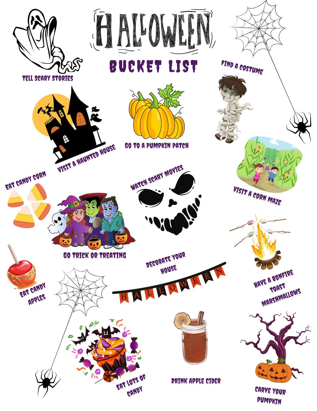 Halloween Bucket List Printable (PDF, PNG) - Etsy
