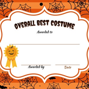 Printable (8) Different Halloween Costume Award Certificates ...