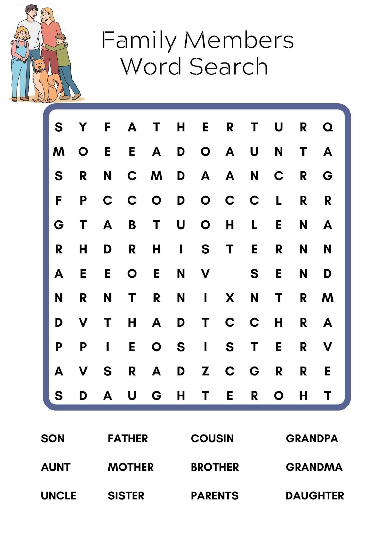 Family Members Word Search Printable, Reunion Game (PDF) - Etsy