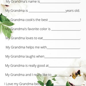 All About My Grandma Printable, Mother's Day Printable, Grandma ...