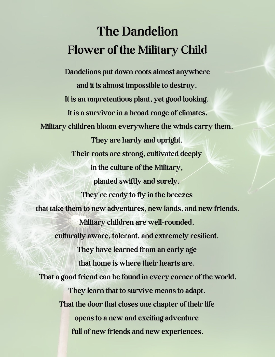 Military Child Dandelion Flower Printable (PNG Files) - Etsy