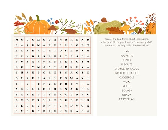 Thanksgiving Word Search Printable Happy Thanksgiving Search - Etsy