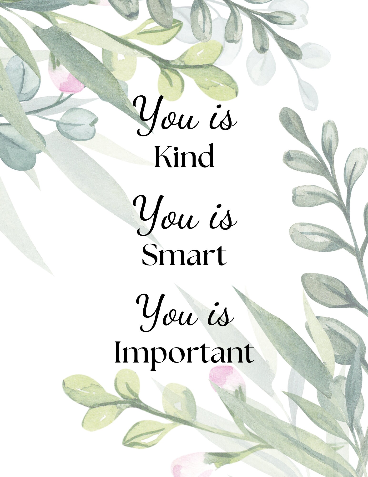 You is Kind, You is Smart, You is Important Printable Wall Art, Kids ...