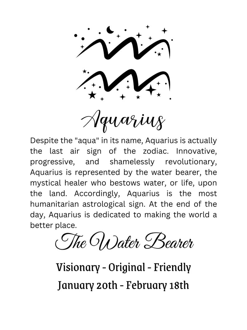 Zodiac Aquarius Sign Print/constellation Print/zodiac Print/birthday ...